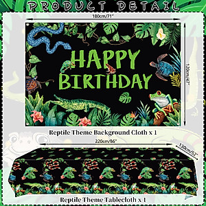 KEFAN Reptile Party Decorations, Wildlife Lizards Snakes Crocodiles Party Tableware Supplies including HAPPY BIRTHDAY Banner, Plates, Cups, Napkins, Tablecloth, Balloons (Backdrop)