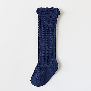 Toptim 4 Pairs Baby Toddlers Cable Knit Knee High Socks for Boy and Girls (Gray,White,Yellow,Navy Blue, 0-12 Months)