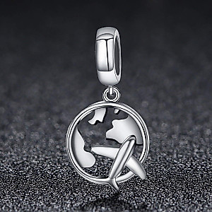 ABAOLA Airplane Dangle Charm 925 Sterling Silver Travel Beads Plane Charm fit Women Bracelets （Threaded hole）