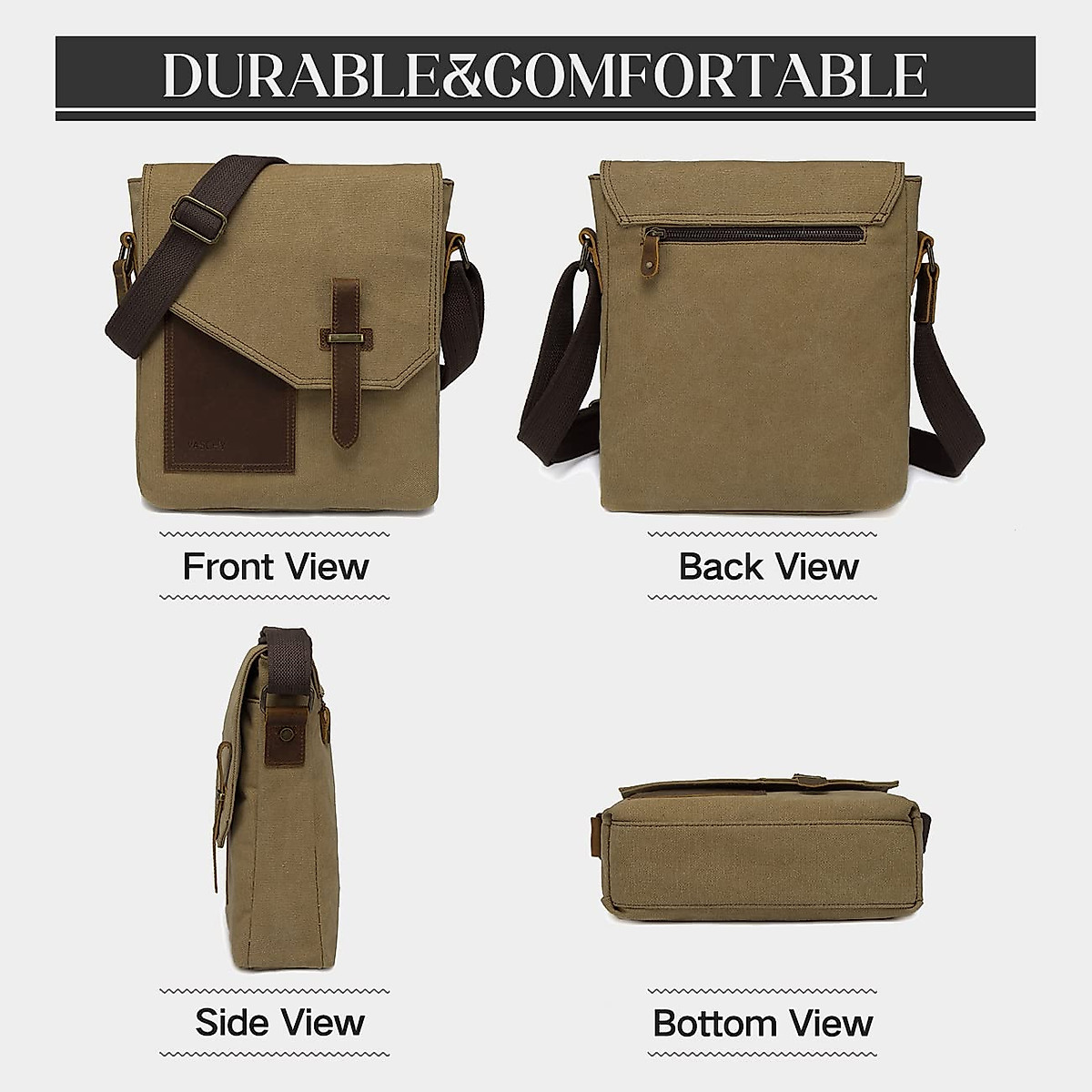 VASCHY Small Messenger Bag, Vintage Canvas Leather Lightweight Crossbody Bag