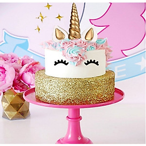 Yashell Topper, Reusable Gold Horn,Ears and Eyelashes Cake Value Set for Unicorn Party Decoration for Baby Shower，Weddin