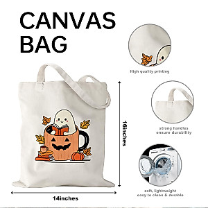 Bookish Gifts Book Lovers Gifts Halloween Tote Gift Pumpkin Ghost Book Tote Bag for Women Her Grocery Shopping Travel Gym Weekender Vacation Womens Work Tote Bag Gifts for Books Lovers