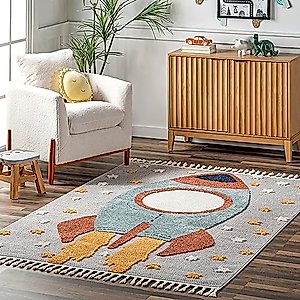 nuLOOM Journee Rocket Ship High-Low Kids Tasseled Area Rug, 4x6, Multi