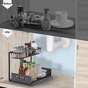 XCELLENT GLOBAL XG Under Sink Organizers and Storage,2-Tier Kitchen Sink Organiser with Sliding Storage Drawer,Pull-Out Cabinet Organizer Sliding Baskets for Cabinet, Cupboard,Bathroom Black