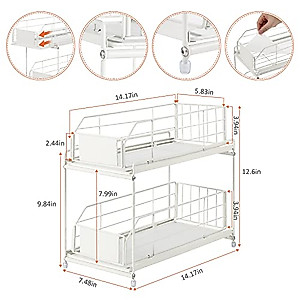 MOOACE 2 Tier Pull Out Cabinets Organizers and Storage, 2 Pack Multi-Purpose Slide-Out Under Sink Cabinet Organizer Shelf Baskets for Kitchen Bathroom Pantry Cabinet/Countertop, White