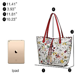 MKF Collection Tote & Pouch Bag for Women-Vegan Leather Designer Handbag -Shoulder Strap Messenger Purse 2Pcs set White red