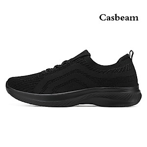 Casbeam Womens Running Shoes Ladies Slip on Tennis Walking Sneakers Lightweight Breathable Comfort Work Gym Trainers Stylish Shoes All Black Size US 9