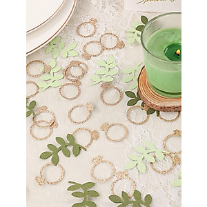 Fonder Mols Greenery Wedding Table Confetti,Boho Love Theme Party Confetti,Sage Leaf Rose Gold Rings Engagement Party Table Scatter,Bachelorette Bridal Shower Party Decorations Supplies 200 Pieces