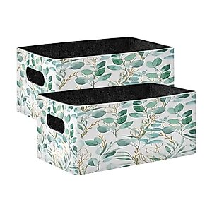Kcldeci 2Pcs Storage Baskets For Shelves Green and Gold Eucalyptus Foldable Storage Bins Cube Fabric Bins Organizer for Nursery Home Office Kids Toys