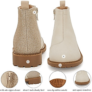 Coutgo Girl's Platform Boots Round Toe Low Chunky Heel With Side Zipper Chelsea Booties Faux Leather Kids Child Youth Dress Boot