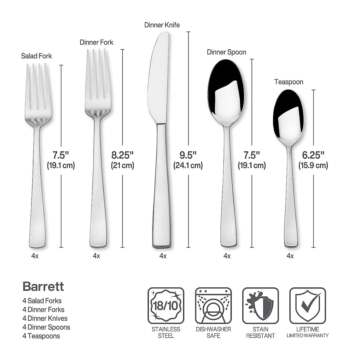 Mikasa Barrett 18.10 20 Piece Stainless Steel Cutlery Set, Service For 4