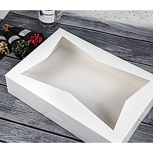 ONE MORE [15-Pack] 14 x10 x 3inch White Lock Corner Window Bakery Cookie Boxes, Large Paperboard Container with PVC Windows for Pie