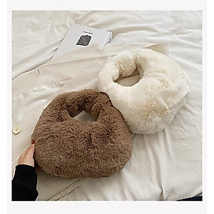 XPONNI Fuzzy Dumpling Bag, Cute Fluffy Bags Y2k, Cute Mini Handbags, Faux Fur Bag with Zipper, Soft Knotted Bag