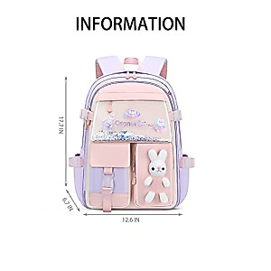 oygejmt Girls Backpack Cute Rabbit Elementary School bags Middle Bookbags Casual Daypack Backpacks Durable Lightweight Travel Bags (Purple)