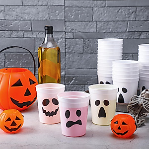 Tanlade 48 Pcs Disposable Halloween Cups Kids 16 oz Plastic Ghost Cups Halloween Disposable Cups Halloween Party Plastic Cups for Drinking Beverage Beer Juice Soda Snacks Punch Party Decorations