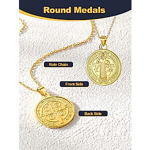 U7 Women Men 18K Gold Plated 925 Sterling Silver 1.5mm Dainty Chain & Coin Saint Benedict Pendant Necklace