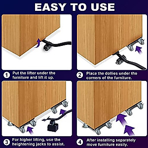 Upgraded Furniture Mover Dolly with 5 Wheels, Heavy Duty Furniture Dolly, with 360° Rotatable Wheels & Furniture Lifter, for Moving Heavy Furniture, Maximum Load 2646LBS/1200KG