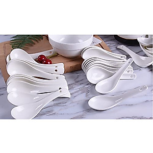 10 Pack White Ceramic Soup Spoons,Wonton Soup Spoons,Asian Soup Spoon Set,5"Kid Spoons,Tasting Spoon,Side Dishes,Table Spoons,Small Appetizer Spoon,Stackable Ramekins Can Stand,Deep Oval Design