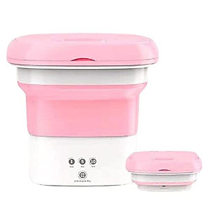 Portable Washing Machine, Mini Folding Washer and Dryer Combo,with Small Foldable Drain Basket for Underwear, Socks, Baby Clothes, Travel, Camping, RV, Dorm, Easy to Carry (Pink)