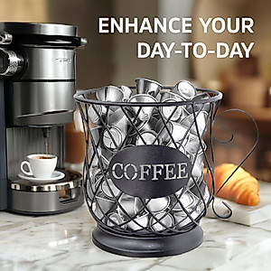 CHARLOTTE1909 - Coffee K Pod Holder Black Metal Organizer Coffee Cup Holders Sturdy Coffee Cup Basket K Cup Holder Coffee Bar Accessories Coffee Station