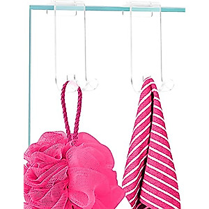 My Space Organizers Acrylic Shower Hooks (2 Pack) Razor Holder to Hang Towel Loofah Washcloth Hook, for Use On Bathroom Frameless Glass Shower Door