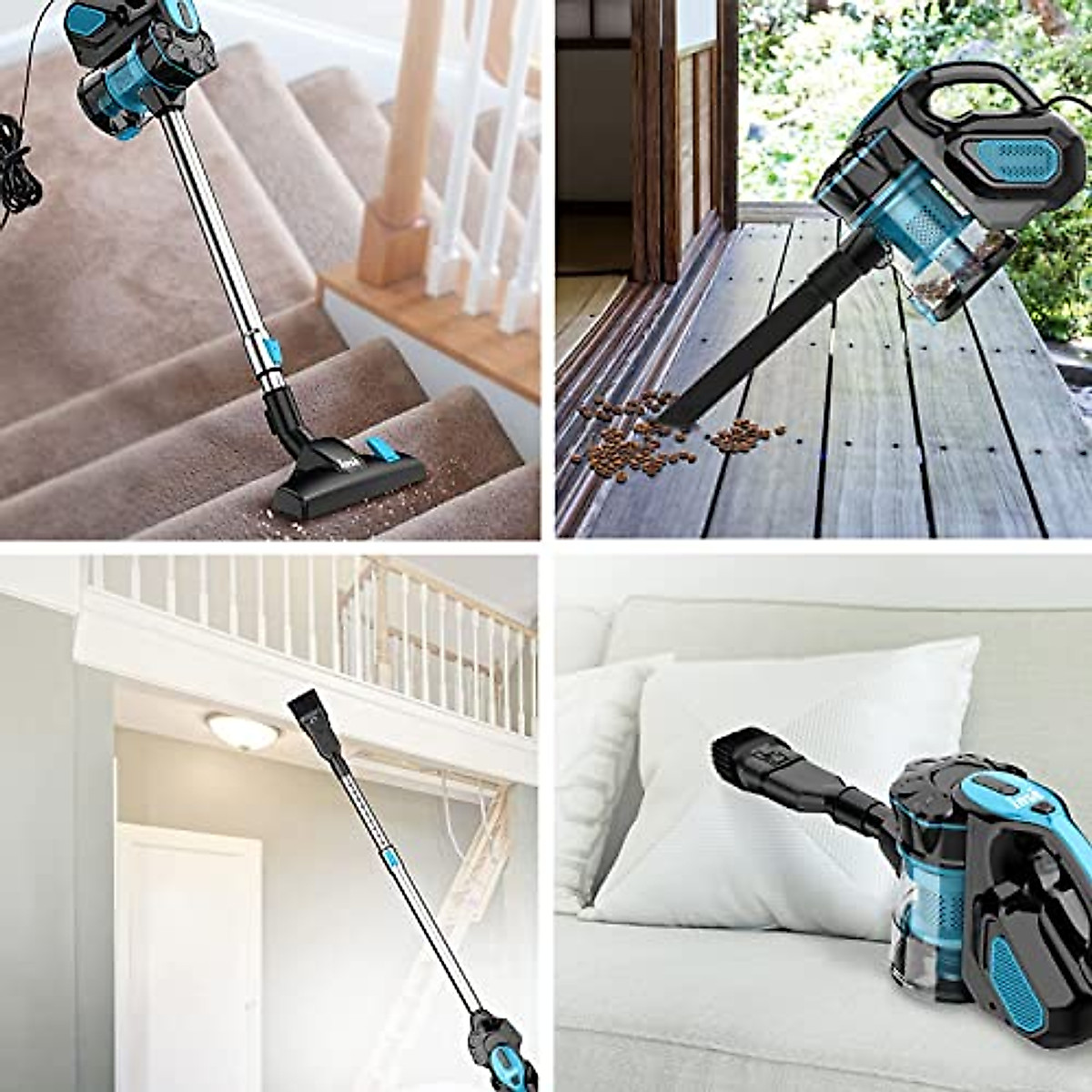 INSE Corded Vacuum Cleaner, 600W Powerful 18000Pa Vacuum Cleaner, 6-in-1 Versatile Lightweight Corded Stick Vacuum Cleaner for Pet Hair Hardwood Floor - Blue