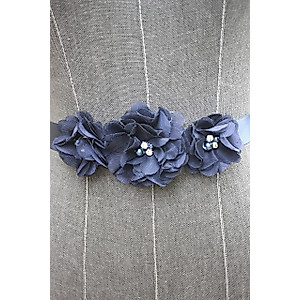 Nania Bridesmaid and Flowergirls sashes wedding sash pearls flowers belts (Dark navy)