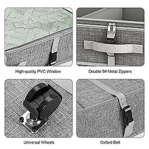 Fixwal Under Bed Storage with Wheels Under Bed Storage Containers for Clothes Blankets Shoes Bedding, Oxford Foldable Bedroom Storage Organizer with Handles, Grey