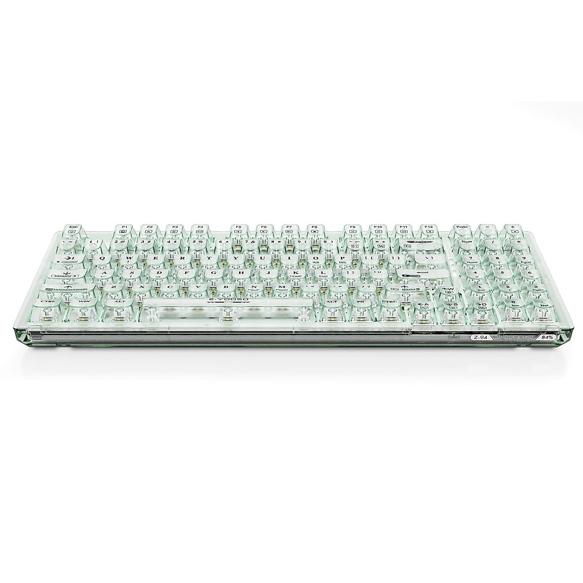 HUO JI Mechanical Gaming Keyboard USB Wired Compact with Clear Keycaps, RGB Side-Lit, Single Led Backlit, Number Pad, White Switch, Detachable Type C Cable, 94 Keys for PC/Computer/Laptop