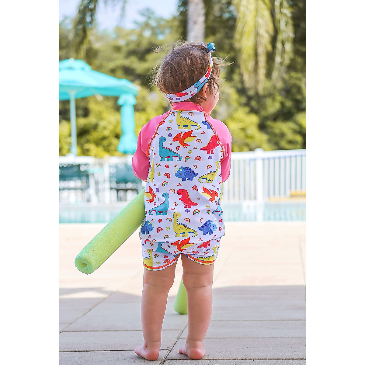 TUPOMAS Baby Girls Swimsuit Long Sleeve Dinosaur Bathing Suit Sun Protect Rashguard One Piece Swimwear 12-18 Months
