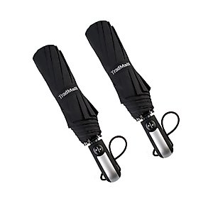 TradMall 2 Pack Travel Umbrella Windproof 56 Inches Large Canopy Reinforced Fiberglass Ribs Auto Open & Close, Black