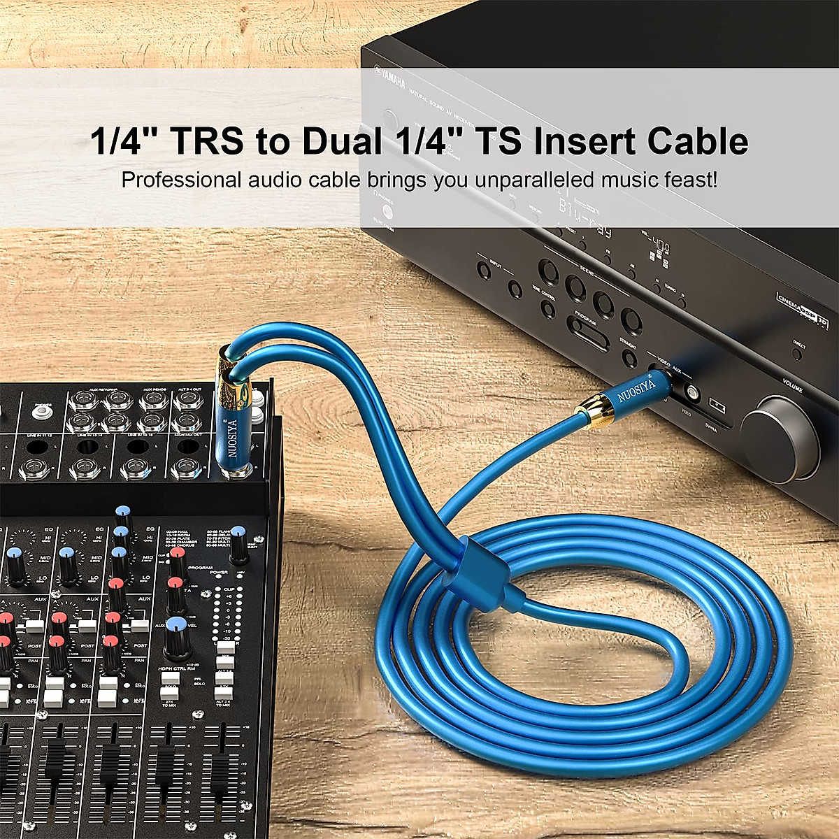 NUOSIYA 1/4 Insert Cable, 6.35mm 1/4" TRS to Dual 6.35mm 1/4" TS Mono Stereo Y-Cable Splitter Cord Compatible for Speaker,Amplifier, Home Stereo Systems -6.5ft