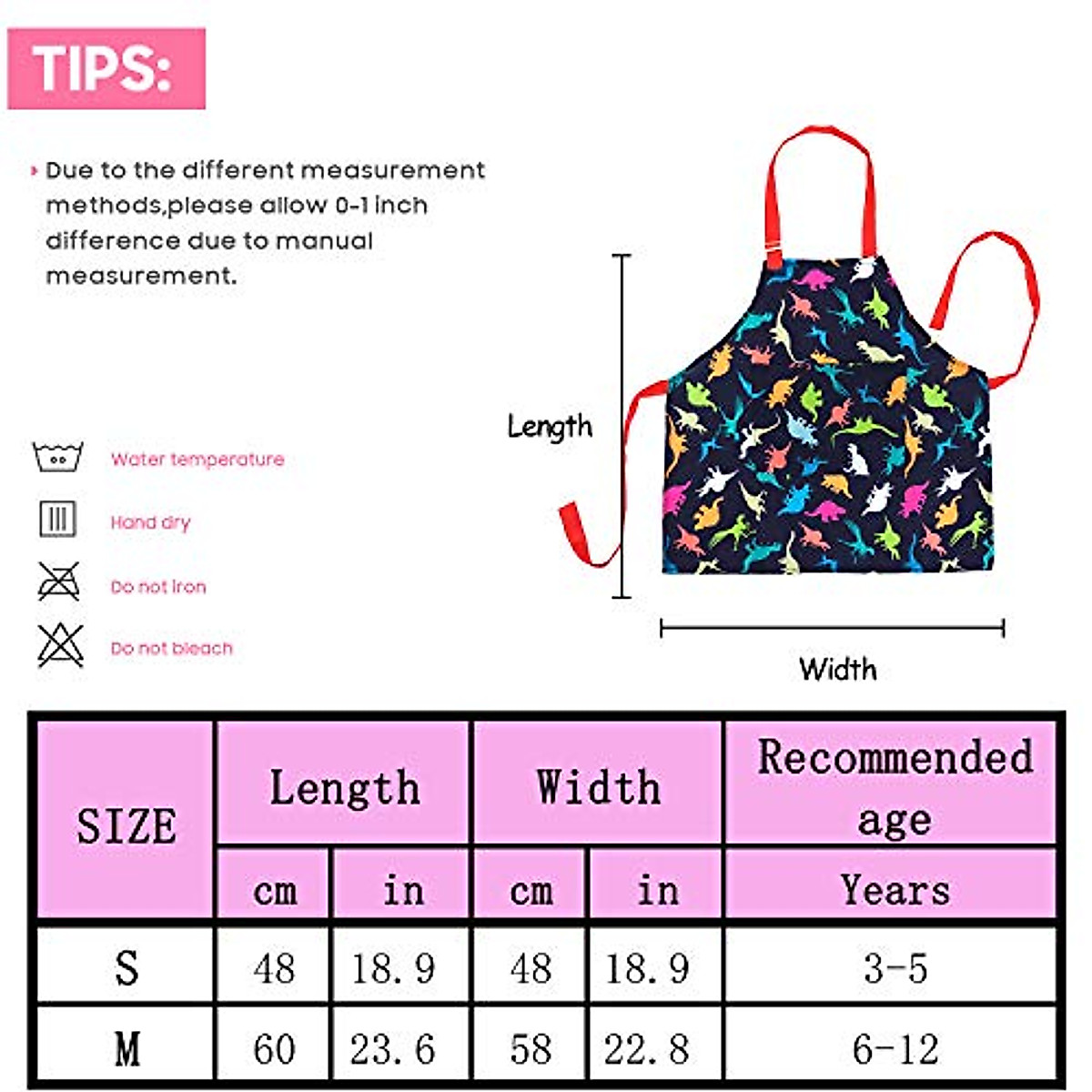 Nidoul Kids Apron for Boys Girls, Adjustable Childs Chef Apron with Pocket, Kitchen Bib Apron for Cooking Baking Art Painting Gardening-Dinosaur, 6-12Years