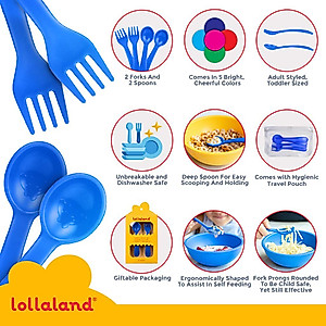 Lollaland 5 Piece Plastic Toddler Silverware Spoon and Fork Utensil Set - Reusable Toddler Cutlery with Hygienic Travel Pouch (Red) - 1 Set