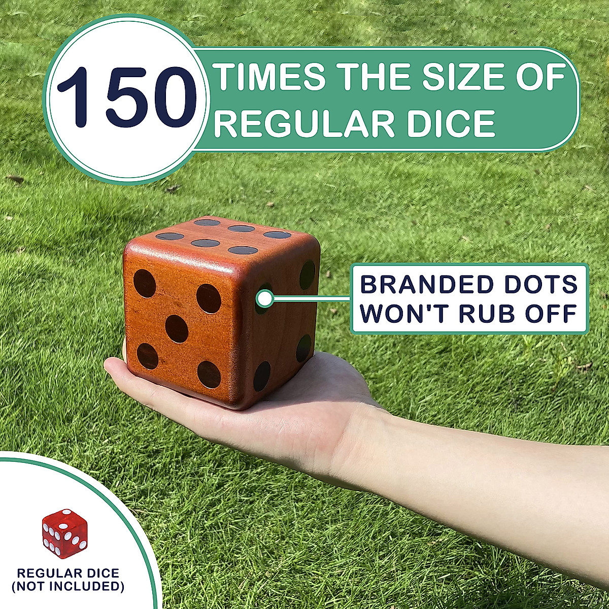 Giant Wooden Set of 6 Yard Dice with Yardkle and Yardzee Scoreboard-Yard Outdoor Games for Adults and Family Giant Lawn Games-Choose Your Set