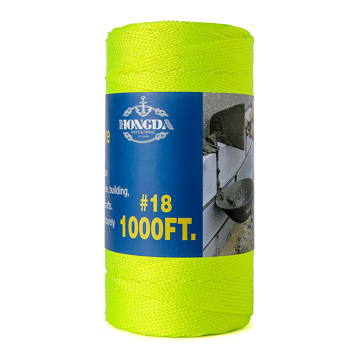 HONGDA Nylon Twine, 1000 Feet #18 Braided Nylon Mason line String Perfect for Masonry Jobs and for The Layout of General Construction, Gardening, DIY Project, Fluorescent Yellow