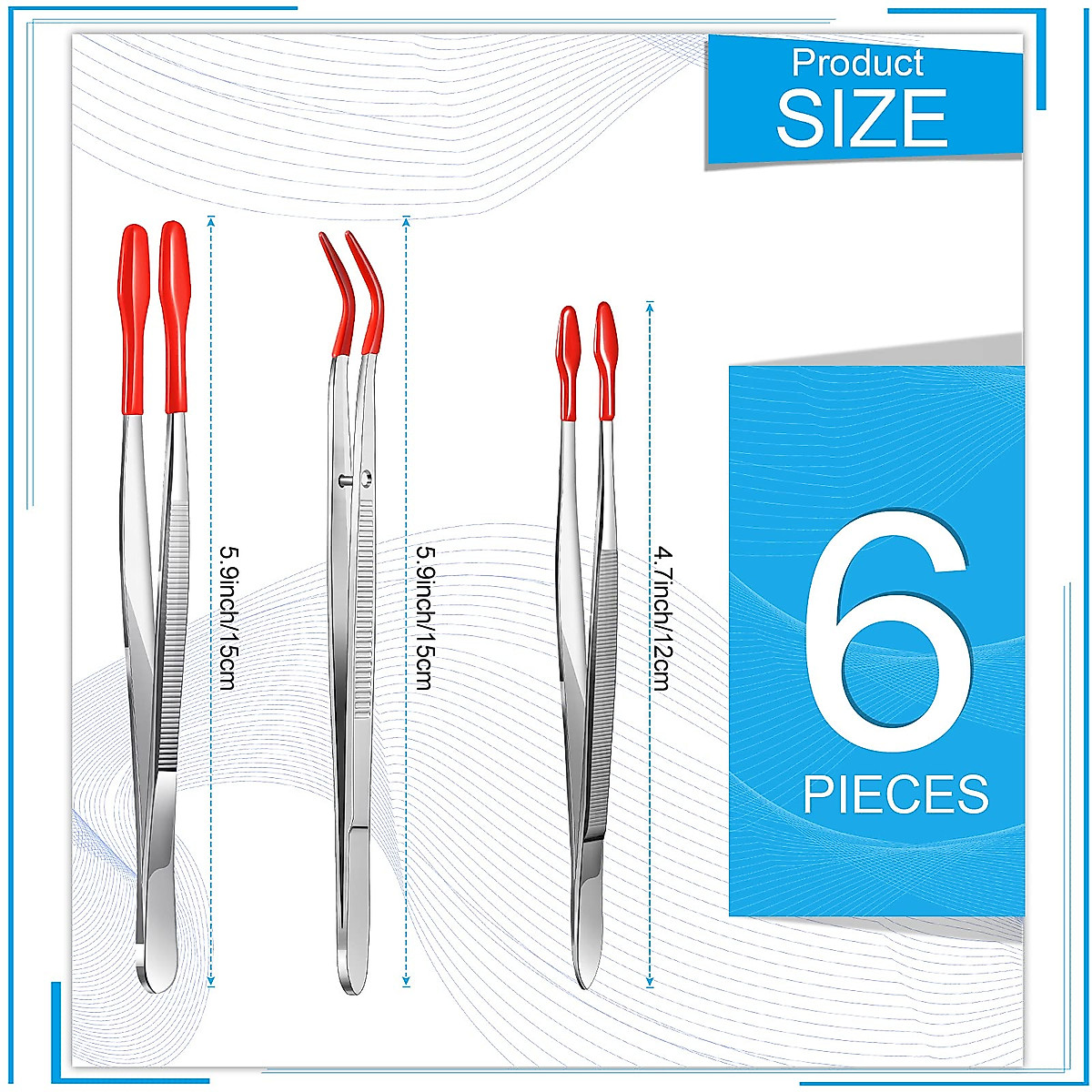 6 Pieces Rubber Tipped Tweezers PVC Stainless Steel Rubber Coated Tips Tweezers for Jewelry Hobby Industrial Hobby Craft (Black and Red)