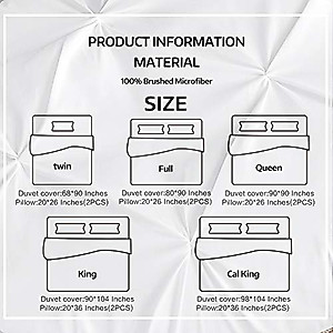 ASHLEYRIVER 3 Piece Luxurious Pinch Pleated Duvet Cover with Zipper & Corner Ties 100% 120 g Microfiber Pintuck Duvet Cover Set(Queen White)