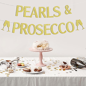 Pearls & Prosecco Banner - Champagne Bachelorette Party Decorations, Bridal Shower Party Decorations, Engagement or Bachelorette Party Decorations Gold Glitter