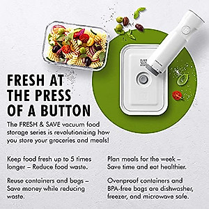 ZWILLING Fresh & Save Vacuum Sealer Machine 6-pc Starter Set, Airtight Food Storage Container, Reusable Sous Vide Bags, Meal Prep, BPA Free
