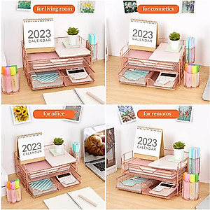Youbetia Desktop Organizer, 3 Drawer Jewelry Organizer with Pen Holders, Rose Gold, for Office Supplies and Skincare