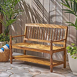Christopher Knight Home Cody Outdoor Acacia Wood Bench with Shelf, Teak Finish