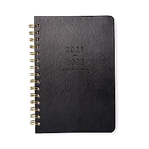 russell+hazel 2021 to 2022 Weekly Academic Planner, Black Vegan Leather Cover, A5, Spiral Bound, 5.25” x 8” (58613)
