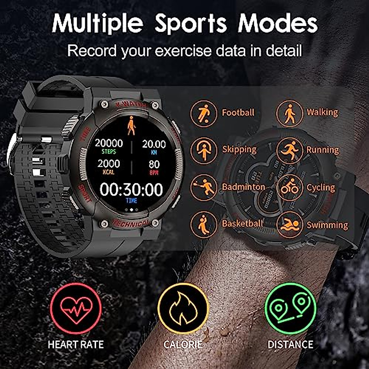 Kingstar Smart Watches for Men - 1.32" Full Touch Smart Watch for Android iPhone | IP67 Waterproof Fitness Tracker Outdoor Bluetooth Watch with Heart Rate Sleep Monitor AI Voice (Answer/Dial Calls)