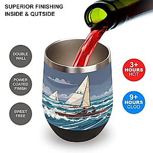 OPTKSNCU 304 Stainless Steel Insulated Cup with Lid, Two Rowboats Print Durable, And Easy to Clean – Ideal for Home, Office, And Gift Giving