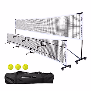 Progoal Badminton Pickleball Net System with Universal Wheel,Movable Steady Metal Frame,Strong Nylon Net and Carrying Bag,22 Feet Portable Height Adjustable Net for Pickleball and Other Games