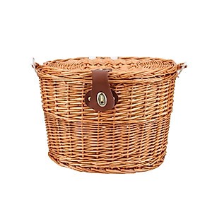 VOSAREA Front Handlebar Rattan Basket Woven Basket with Lid Front Baskets Bicycle Carrier Basket Mountain Bike Basket Woven Bike Basket Bikes for Adults Wicker Basket Bike Rack Girl Bamboo