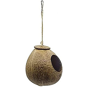 VIXPET Coconut Bird Nest Wooden Coconut Shell Nests Wood Handmade Nest House Hut Cage for Birds Pet Parrot -B