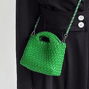 Handmade Woven Bags for Women with Coin Purse Fashion Handbag Female Shoulder Bags Foldable Chain Small Tote Crossbody Bags (Green)