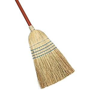 Rubbermaid Commercial Products Heavy-Duty Corn Broom, 1 1/8-Inch Wood Handle, Blue, Indoor/Outdoor Broom for Courtyard/Garage/Lobby/Mall/Office